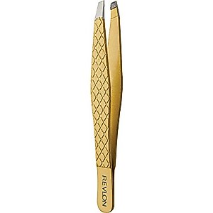 Hair Removal Tweezer by Revlon, Gold Series Slant Titanium Coated, Diamond Particles For Maximum Grip, High Precision Tweezers for Men, Women & Kids ( Pack of 1)