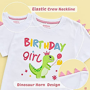 Dinosaur Birthday Girl T-Shirt Dino B-Day Short Sleeve Shirt Gift for Girls Dinosaur Themed Party Top Tee Cotton Printed T Rex Short Sleeve T Shirt Outfits White