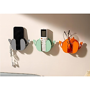 4-piece Wall Mount Phone Holder, Adaptive Remote Holders, wall mounted storage boxes, can be used for mobile phones, remote controls, keys, crab wall shaped storage boxes (Green,Orange,Grey,White)
