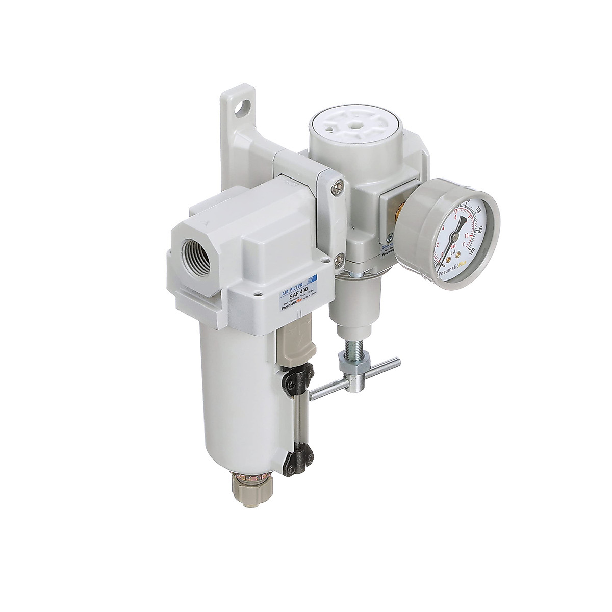 PneumaticPlus SAU420T-N04G-MEP Compressed Air Filter Regulator Combo 1/2" NPT -T-Handle, Manual Drain, Metal Bowl