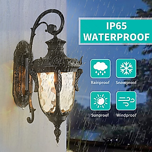 LONEDRUID Outdoor Wall Light Fixtures Black 20.47" H Exterior Wall Lantern Waterproof Sconce Porch Lights Wall Mount with Hammered Glass Shade for House