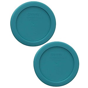 Pyrex 7202-PC 1-Cup Turquoise Round Plastic Food Storage Replacement Lid, Made in USA - 2 Pack