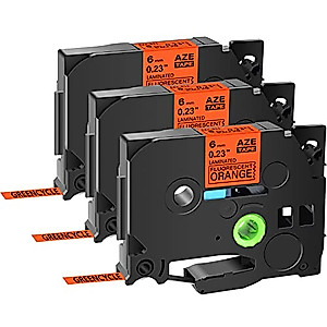 GREENCYCLE Compatible for Brother TZ TZE B11 TZe-B11 AZE B11 0.23 Inch 1/4" Black on Fluorescent Orange Laminated Label Tape 6mm x 5m for PTD210 D400AD D600 PT-H100 PTH110 PT1290 PT-1230PC, 3 Pack
