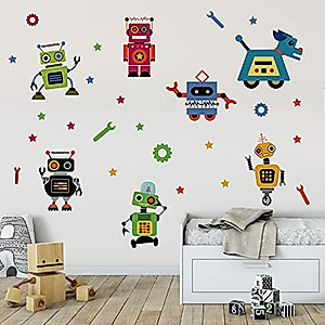 Runtoo Robots Wall Decals Educational Wall Art Stickers for Classroom Kids Boys Bedroom Wall Décor