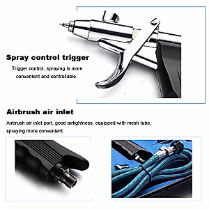 RJ-Global Double Action Airbrush Kit, Trigger Air Brush Spray Gun with 0.3, 0.2, 0.5mm Needles, 3 Sets Nozzles, Air Cap, 2cc/5cc/13cc Paint Cup, Air Hose, for Tattoo, Makeup, Nail, Model, Art Hobby