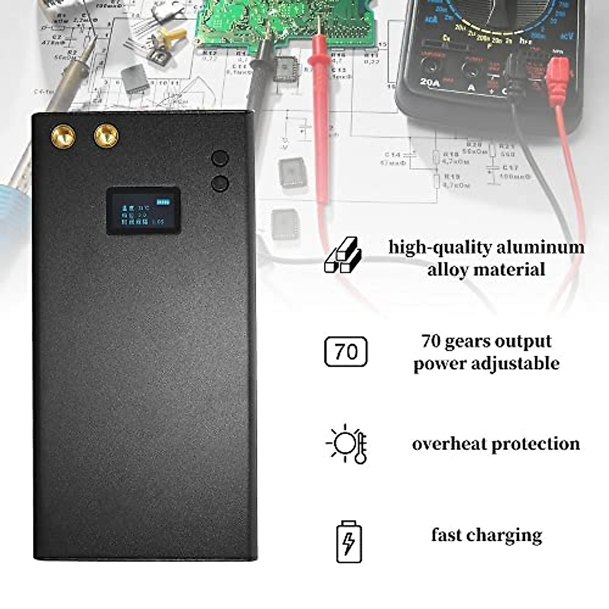 Tinsay Spot Welder with LCD Screen 70 Gears Adjustable Mini Spot Welding Equipment For 18650 Battery Welding Power Supply