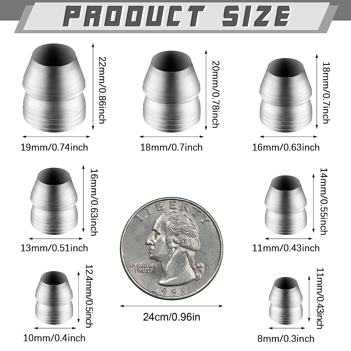 Safety Round Axe Handle Wedges Hammer Splitting Axe Wedge Hand Metal Wedge Round Steel Wedge for Axe Claw Hammer Sledge, Mauls Handle Wedge Kit (21 Pcs,0.31/ 0.39/ 0.43/ 0.51/0.63/0.71/ 0.75 Inch)