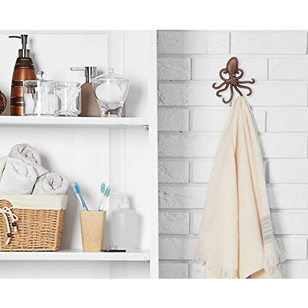 Stonebriar Cast Iron Octopus Decorative Wall Hook, Unique Nautical Design, Multiple Hooks , Bronze