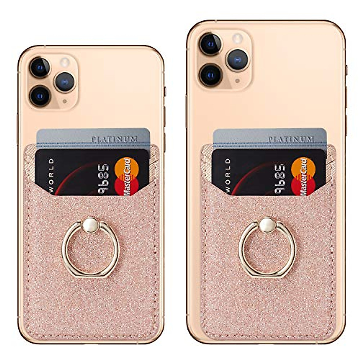 BIAJIYA Phone Card Holder RFID Wallet Credit Adhesive Cell Case Stick-on Card Holder for Back of Phone for Most of Smartphones Rosegold+Gold