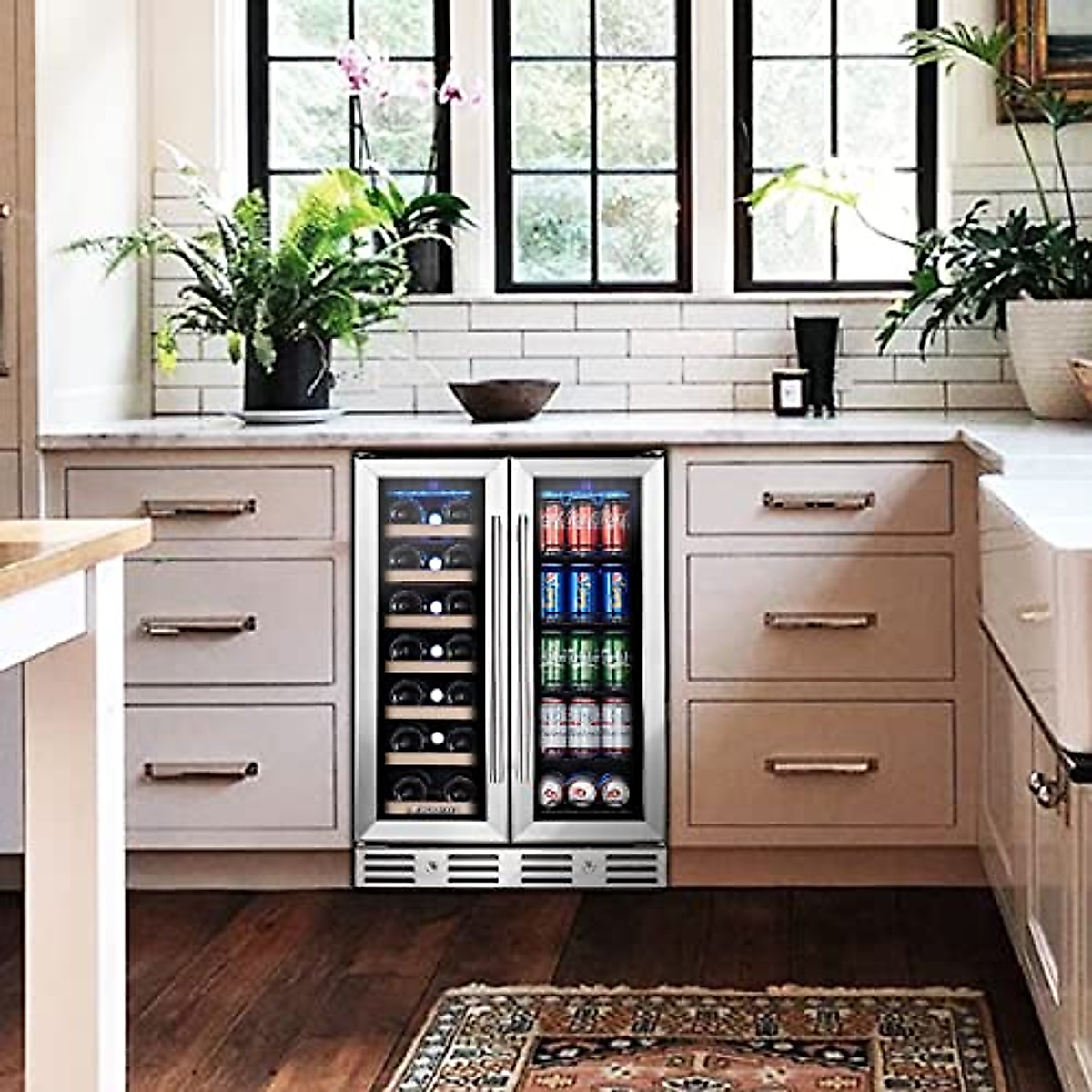 Kalamera Wine Cooler, 24 inch Built in Wine and Beverage Refrigerator, Dual Zone w/ 20 Bottles and 78 Cans Capacity, Digital Touch Control