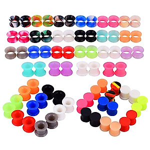 Longbeauty 36Pcs/76Pcs Colorful Soft Silicone Ear Gauges Flexible Ear Skin Tunnels Earlets Plugs Stretcher Expander Set Piercing Jewelry 2g-3/4