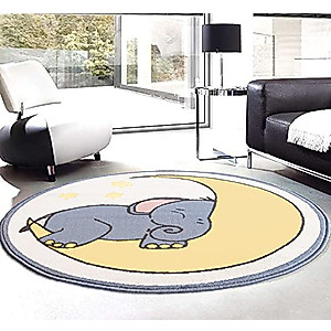 Nursery Style Elephant, Moon and Stars Kids Baby Room Childrens Floor Area Rug Mat 3'11" (120cm) Diameter