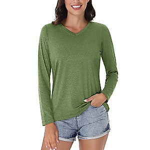 MAGCOMSEN Women's Long Sleeve Shirts UPF 50+ Lightweight V Neck Quick Dry Running Hiking Tops for Women Army Agreen,XXL