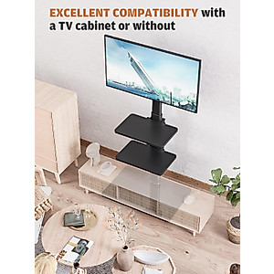 Universal Floor TV Stand with Mount for 19 to 43 inch Flat Screen TV, 100 Degree Swivel,Adjustable Height and Tilt Function, 3 Shelves Space Saving Standing TV Mount for Bedroom Living Room Corner