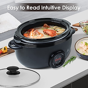 bathivy 7 Quart Slow Cooker, Electric Oval Programmable Slow Cooker with Nonstick Ceramic Pot, 3 Tempature Settings, Digital Countdown Timer, Keep Warm, Dishwasher Safe Glass Lid & Crock, Easy Carry Side Handles, Matte Black Powder Coating Housing