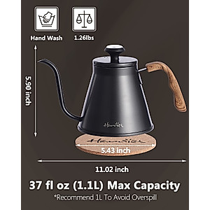 harriet Gooseneck Kettle, 37oz (1.1L) Pour Over Kettle with Built-in Thermometer Coffee Kettle with Anti-Hot Handle, Anti-Rust Stainless Steel with Flow Spout Design For Drip Coffee