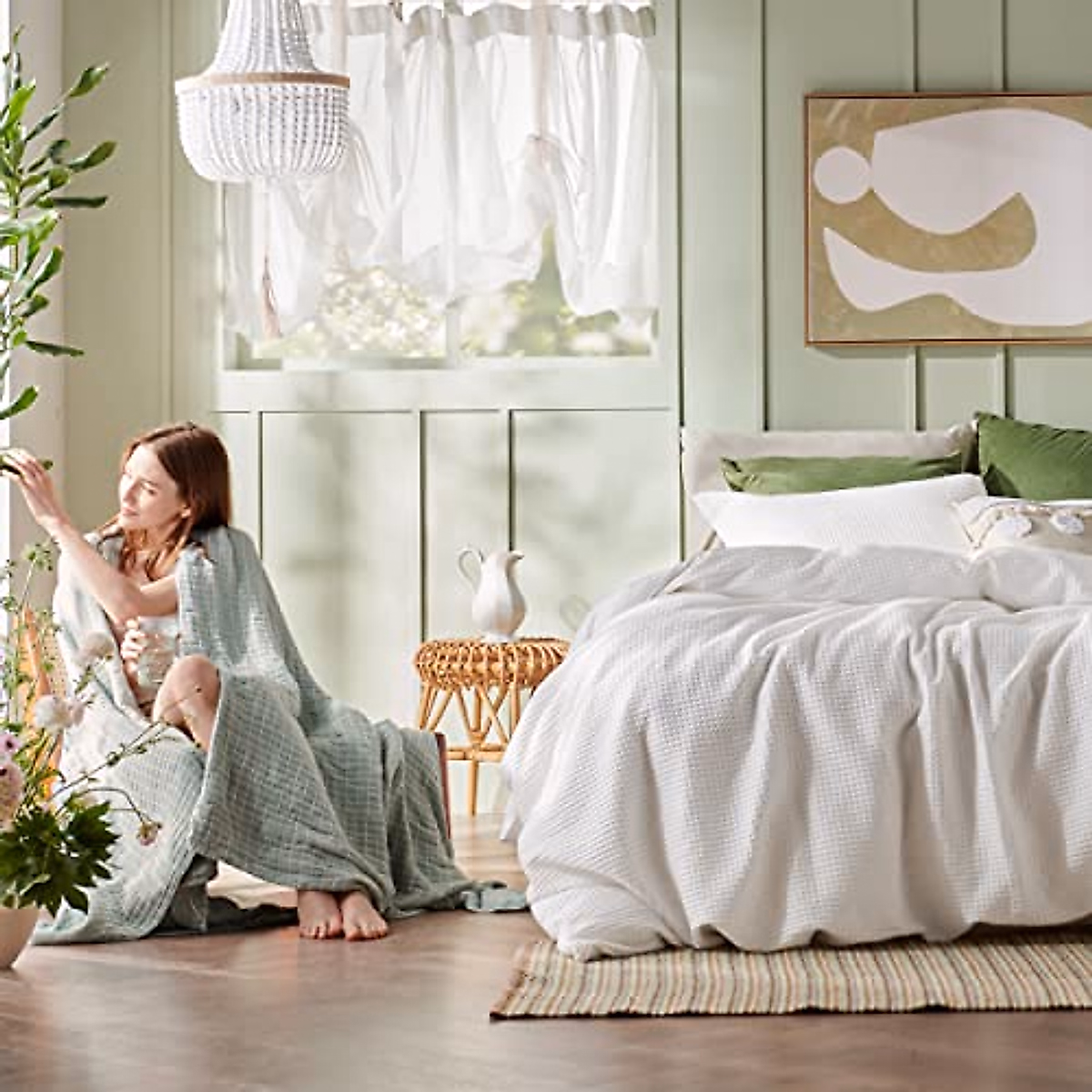 Bedsure Cotton Duvet Cover Twin - 100% Cotton Waffle Weave Coconut White Duvet Cover Twin Size, Soft and Breathable Twin Duvet Cover Set for All Season (Twin, 68"x90")