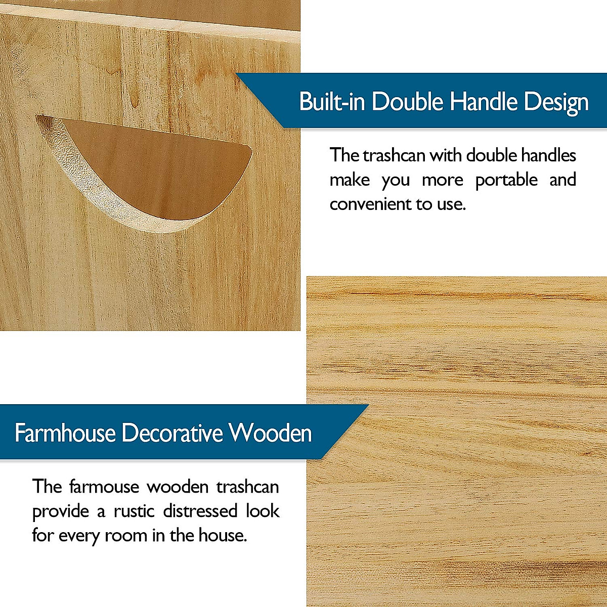 Honest Wood Trash Can,Rustic Farmhouse Style Wastebasket Bin with Handle for Living Room,Bedroom,Bathroom,Kitchen,Office(Natural)