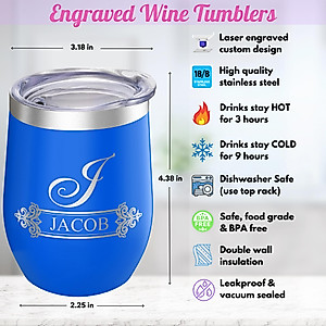 Personalized Wine Tumbler with Lid – Wine Glass Travel Mugs Insulated for Hot and Cold – Custom Leak Proof Tumbler Cups – Engraved Wedding Gifts for Newlyweds, Anniversary (Blue)