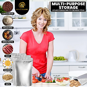 100pcs Quart Mylar Bags with 500cc Oxygen Absorbers-112 Labels & Stand-Up Reusable Bags- Airtight Smell Proof Bags- Resealable Bags with 5 Clips -10 MIL Food Storage Bags- Large Mylar Bags