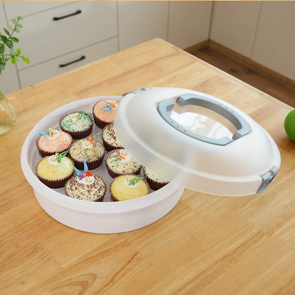 ZOAJU 3-in-1 Portable Cake Holder Carrier with Lid and Tray 10 inch Food Container for Pies, Muffins, Cookie, Candies, Cupcakes, Dessert