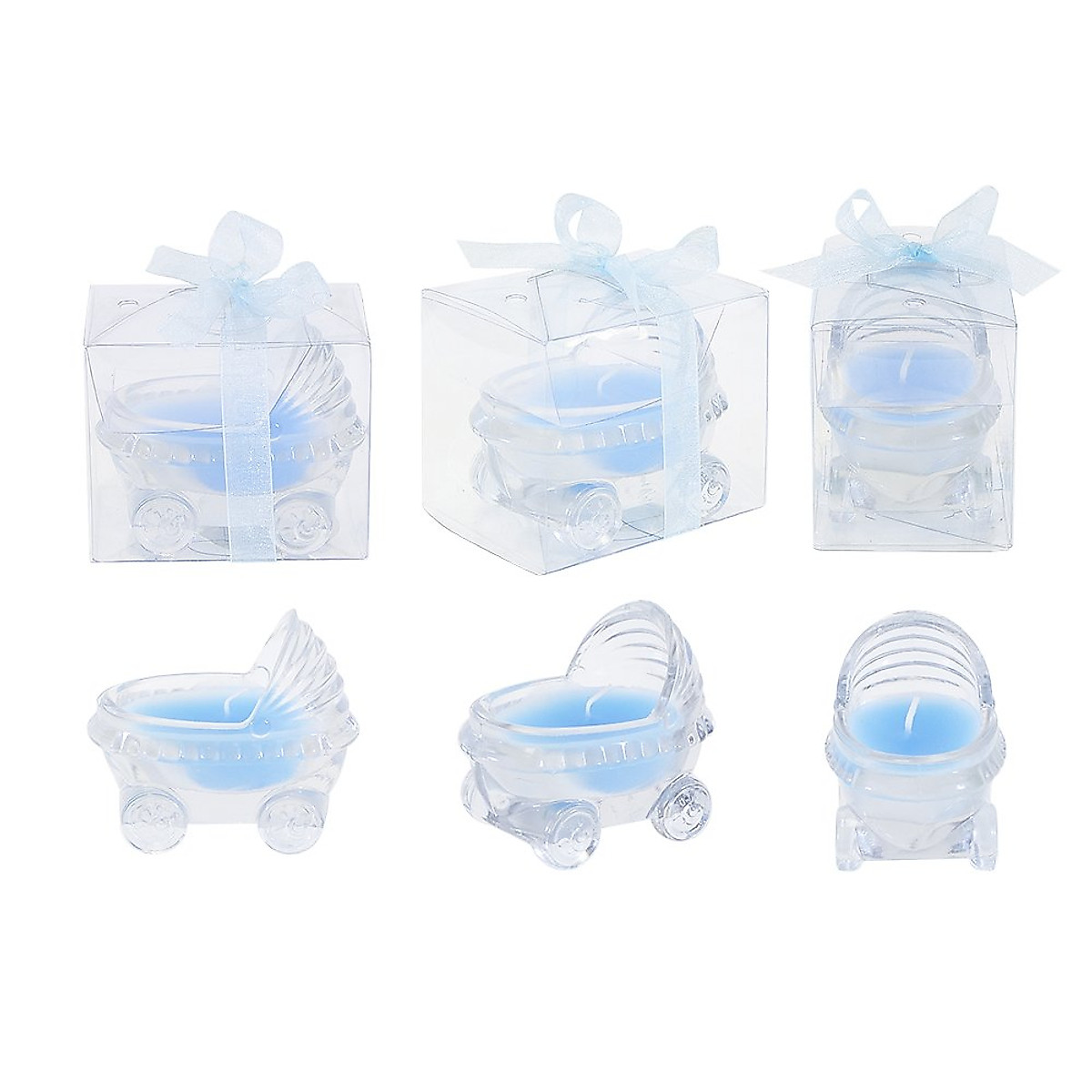 Lunaura Keepsake 12 pcs Glass Baby Boy Stroller Baby Powder Scented Candle, Blue