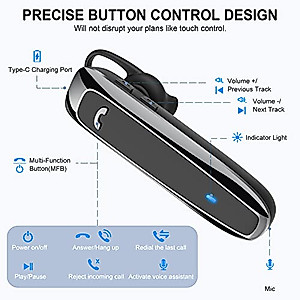 LISNLAB Bluetooth Headset with 28 Hrs Talking Time, V5.2 Wireless Handsfree Earpiece with Noise-Canceling Mic for Cell Phone, Lightweight Single Earphone for Driving Business Office Trucker - Black