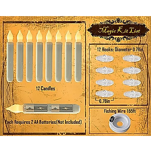 Halloween Decoration, Maigcal Floating Candles with Remote, Hanging Floating Taper Candles Flickering, Battery Operated Window Candles for Halloween Party Magic Scene Christmas Wedding