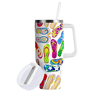 Emelivor Colorful Flip Flops 30 oz Tumbler with Lid and Straw Insulated Tumblers with Handle Leak Proof Travel Coffee Mug Water Cup Bottles for Men Women Sports Gym