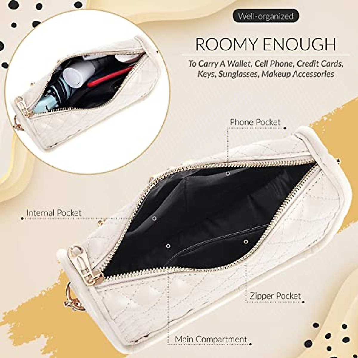 H HANBELLA - A FASHION TRENDY COLLECTION. FOREVER. - Small Crossbody Purse for Womens and Girls - Cute Off White Shoulder Bow Bag Quilted Leather Handbag - Satchel for Ladies and Teens