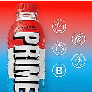 Prime Hydration Drink Sports Beverage "ICE POP," Naturally Flavored, 10% Coconut Water, 250mg BCAAs, B Vitamins, Antioxidants, 834mg Electrolytes, Only 20 Calories per 16.9 Fl Oz Bottle (Pack of 15)