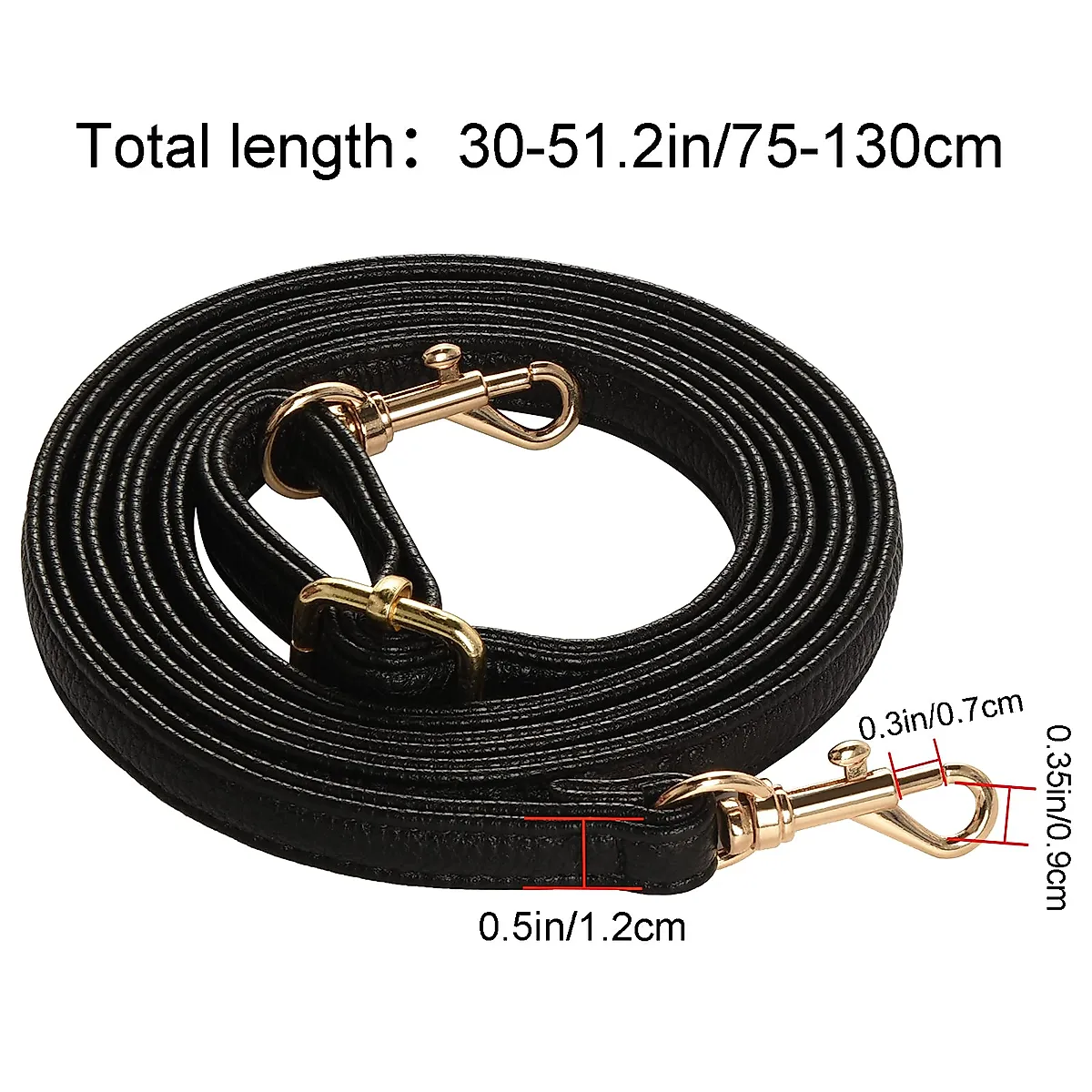 Lystaii Purse Straps Replacement Adjustable Leather Shoulder Purse Straps Replacement for Little Pouch Crossbody Shoulder Bags Black/Gold 51 Inch Long (0.5 Inch Wide)