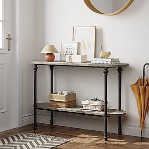 GarveeHome Entryway Table, 43.3" Long Console Table with Storage, 2 Tier Wood Console Table with Metal Frame and MDF, Sofa Tables Behind Couch, Hallway Table for Foyer-Grey