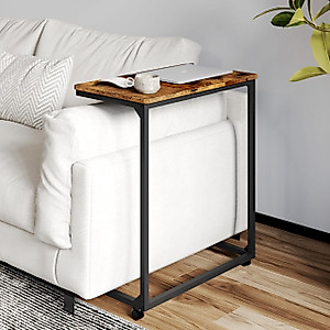 YELNOKU Couch Desk with Lockable Wheels, Slide Sofa Desk with Tiltable Drawing Board, Over Couch Arm Side Table Desk for Eating and Laptops, Portable Ergonomic Laptop Stand for Home Office Work, Brown