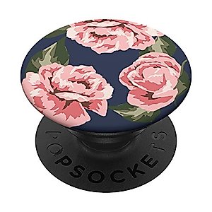 Vintage Pink Rose On Navy Blue Floral PopSockets Swappable PopGrip