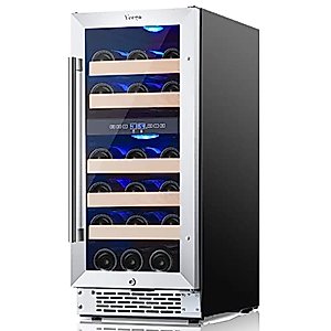 Yeego Wine Fridge, 15 Inch Wine Cooler,Dual Zone 28 Bottle Wine Cooler Refrigerator with Upgraded Compressor Fits Large Bottles, Low Noise,Reversible Tempered Glass Door,Safety Lock