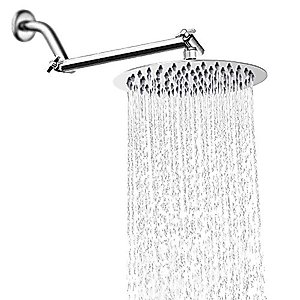 Rain Shower Head with 11'' Adjustable Arm, NearMoon High Pressure Stainless Steel Rainfall Showerhead, Ultra-Thin Design - Pressure Boosting (10-Inch Shower Head with Arm, Chrome)