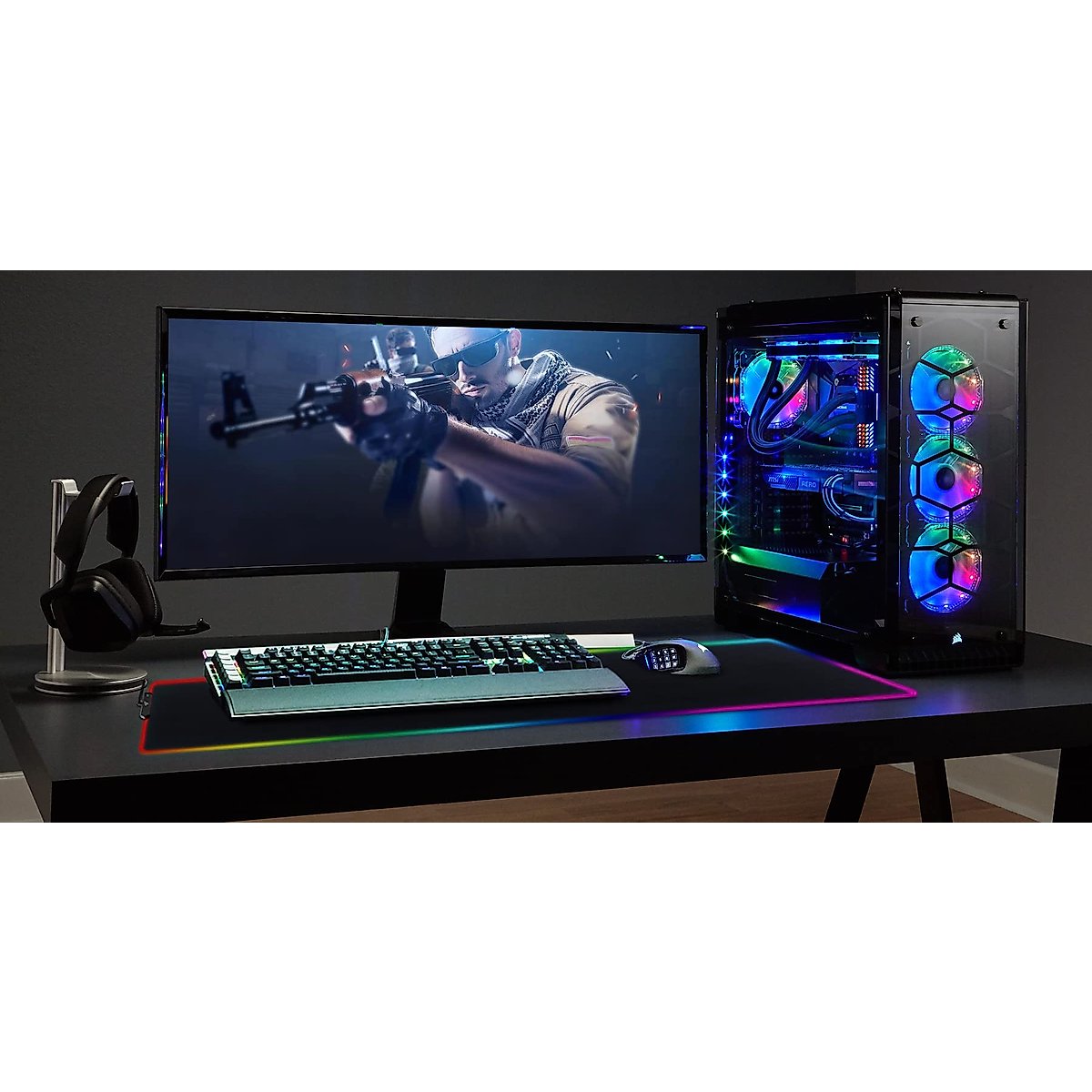 Dpower RGB Gaming Mouse Pad - Large Extended 13 Lighting Mode LED Soft Mouse Pad, Non-Slip Rubber Base, Waterproof, Computer Keyboard Mousepad Mat XL for Pro Gamer, 31.5X11.8Inch