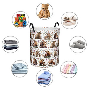 Highland Cow Print Laundry Hamper Large Laundry Basket Foldable Dirty Clothes Toys Organizer Bag With Handles For Bathroom,Bedroom,College Dorm