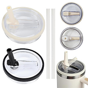 2-Pack 40 oz Reusable Tumbler Flip-Top Straw Lids–Leak-Proof, Spill-Proof, Splash-Proof Replacement Lids with Dust-Proof Seal and Dishwasher-Safe Straws–Perfect for Stainless Steel Tumblers Multicolor