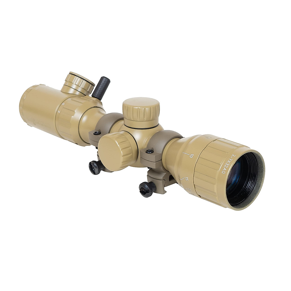 Monstrum 2-7x32 AO Rifle Scope | Flat Dark Earth | Monstrum Picatinny Scope Rings with Integrated Level Bubble | Bundle