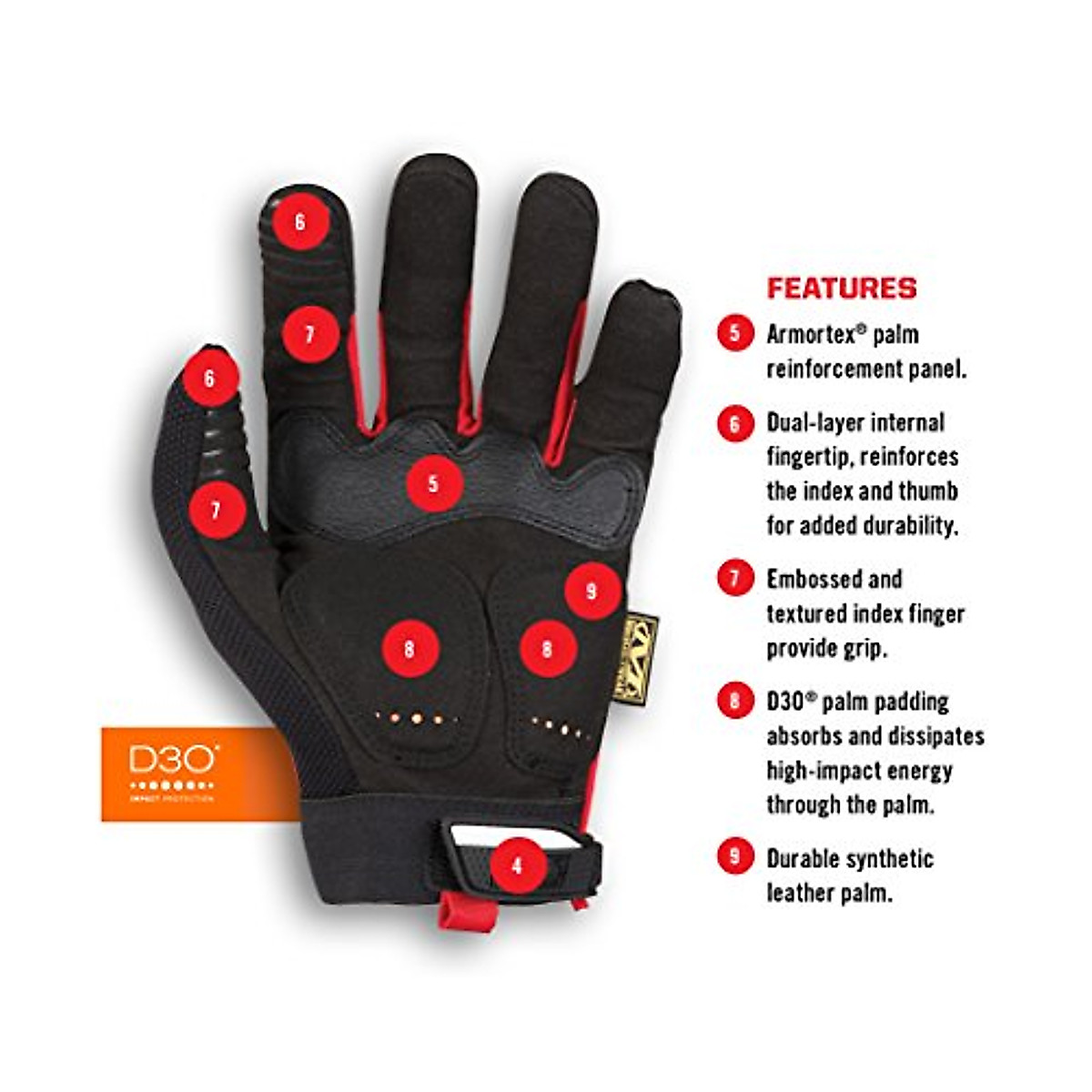 Mechanix Wear: M-Pact Work Gloves with Secure Fit, Work Gloves with Impact Protection and Vibration Absorption, Safety Gloves for Men (Black/Red, Large)