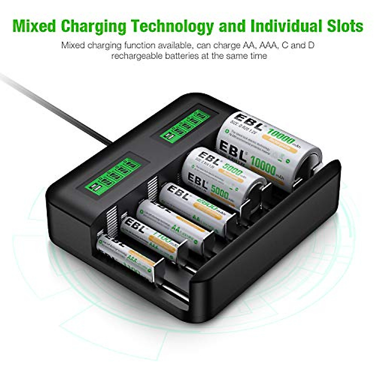 EBL Battery Charger for AA/AAA/C/D Rechargeable Battery with 1.2V NiMH Rechargeable AA Battery 2800mAh(4pcs) and 1100mAh AAA Battery(4pcs) Combo