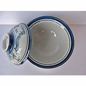 Japanese 6.1 Inches Diameter Porcelain Sansui Donburi Bowl Ramen Noodle Soup Rice Bowl with Lid Grey M51910 Made in Japan