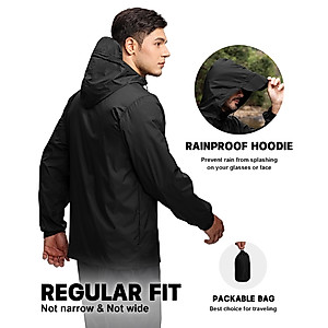 SWISSWELL Mens Waterproof Windbreaker Rain Jacket Lightweight Packable Raincoat with Hood for Golf Hiking Travel Black Large