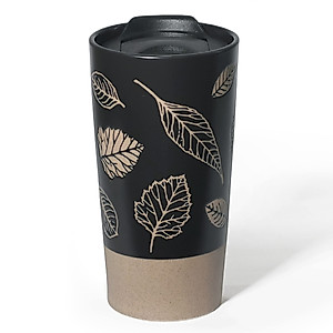 MAIA Tumbler Travel Coffee Mugs Coffee Cups with Lids Ceramic Portable 12oz Coffee Tumblers with Lids Tea Cup Mug for Coffee Travel Mug Insulated Coffee Mug Double-walled with Leaf White Gift