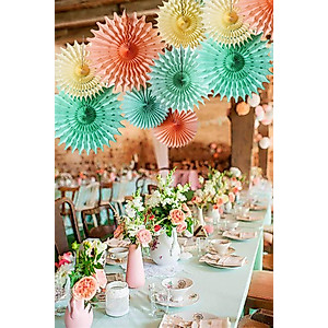 Boho Rainbow Party Decorations/Mint Peach Birthday Party Decorations/Mint Peach Baby Shower Decorations/7pcs Tissue Paper Fan Flower/Mint Peach Wedding Bridal Shower/