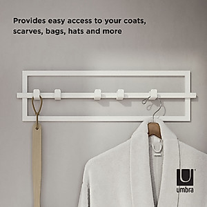 Umbra Cubiko Wall Mounted Modern, Sleek, Space-Saving Hanger with Retractable Hooks to Hang Coats, Scarves, Purses and More, 5, White