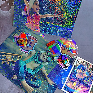 25 Sheets A4 Size (8.25”x11.7“）Holographic Sticker 5 Styles Mixed Clear Adhesive Laminted Film Holographic Overlay No need Machine