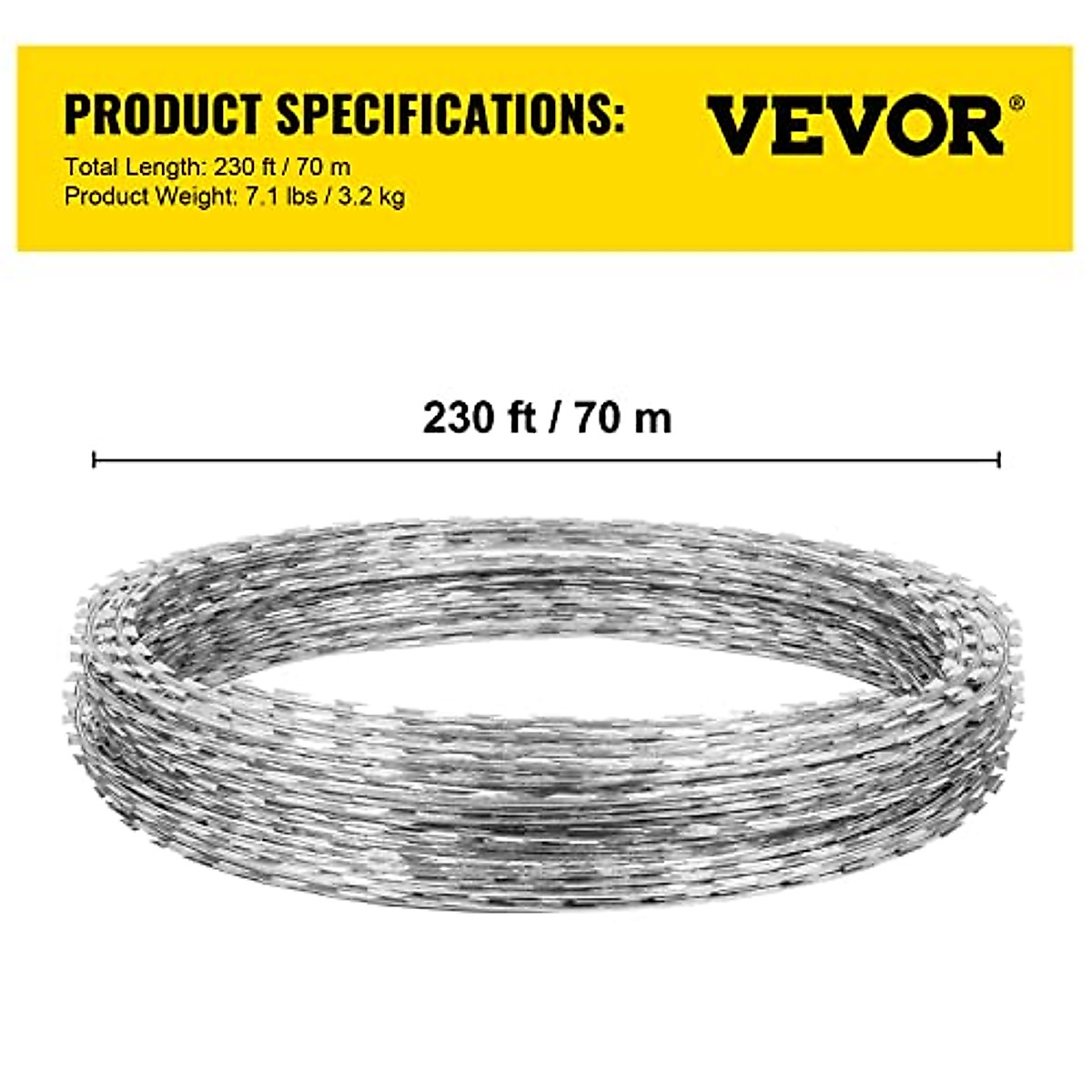 VEVOR 98FT Razor Wire, 98 FT, Sliver